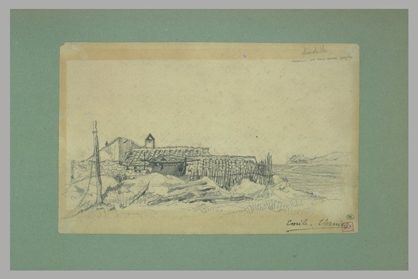 Maisons et bâtiment à toit de tuile et muret de pierre - Emile-Louis ...