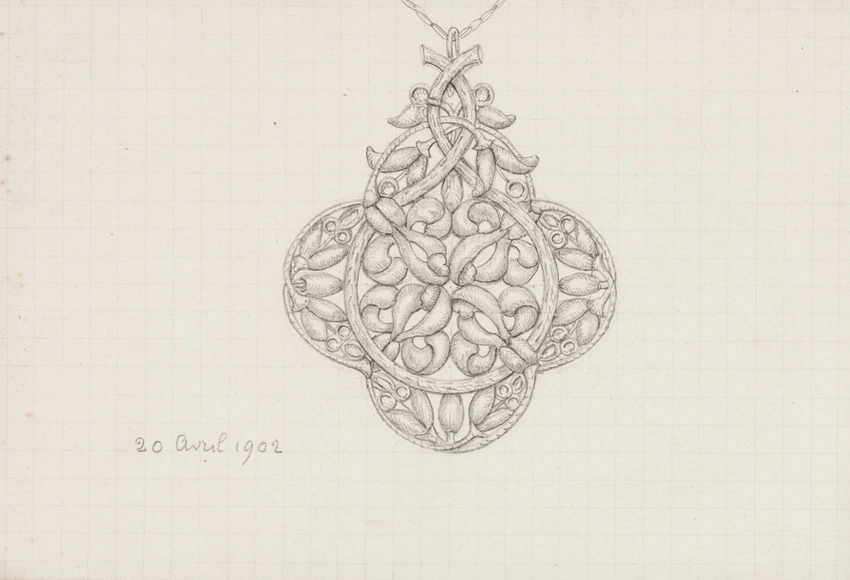 Pendentif quadrilobe à motif végétal et floral, chaîne - Enguerrand du ...