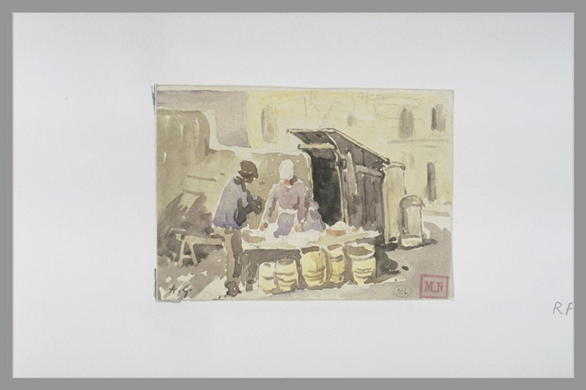 Une marchande derrière un étal dans une rue - Amand Gautier | Musée d'Orsay