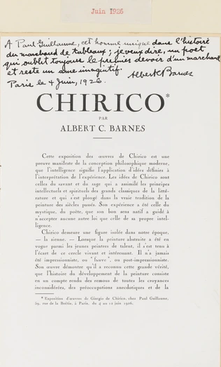 Chirico - Albert C. Barnes | Musée de l'Orangerie