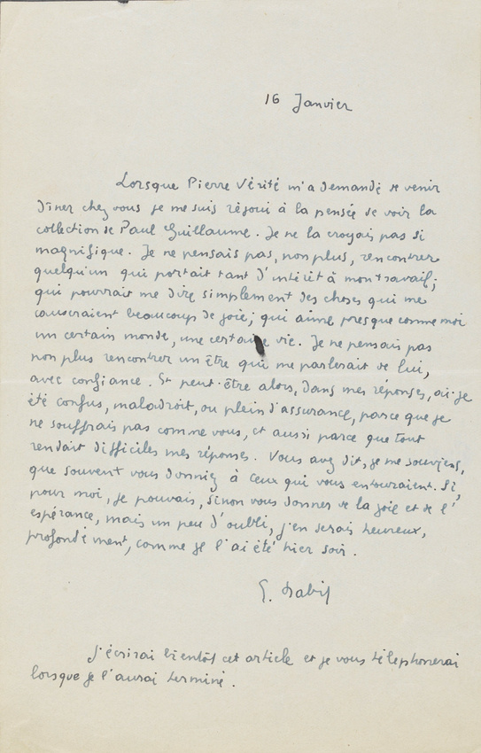 Correspondance manuscrite : Eugène Dabit à Doménica [?] Walter ...