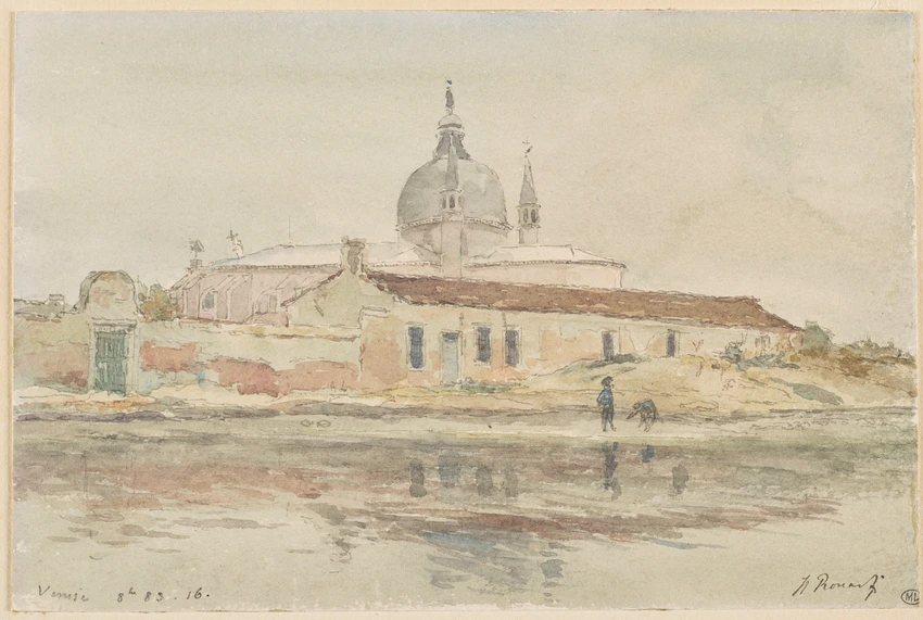 Vue d'une église sur une île de la lagune vénitienne - Henri Rouart ...