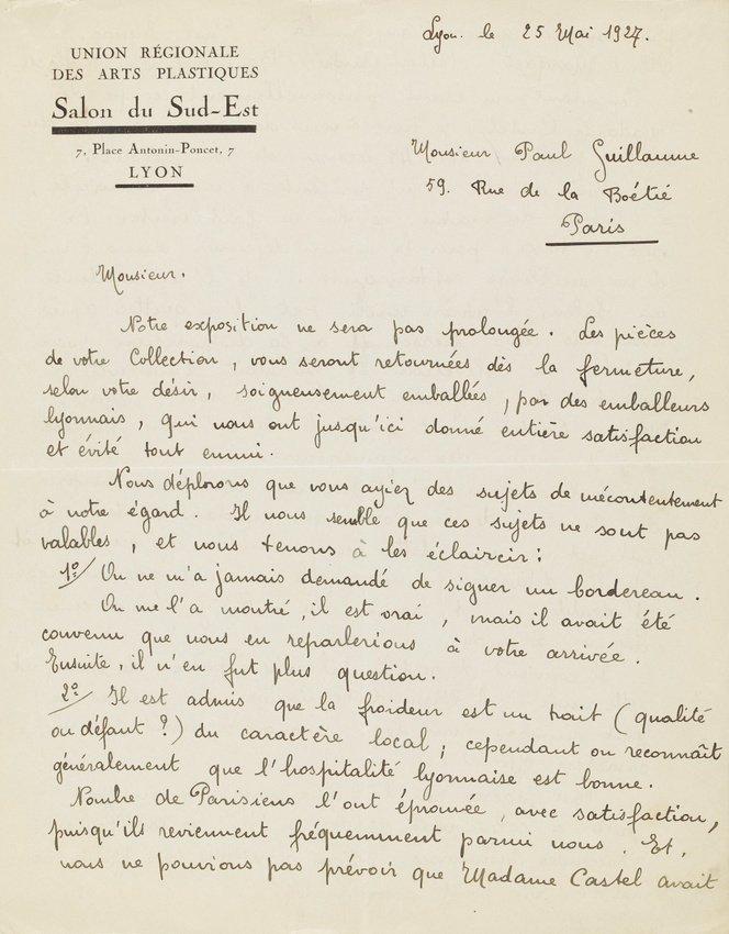 Correspondance manuscrite : A. Pouchon à Paul Guillaume - A. Pouchon ...